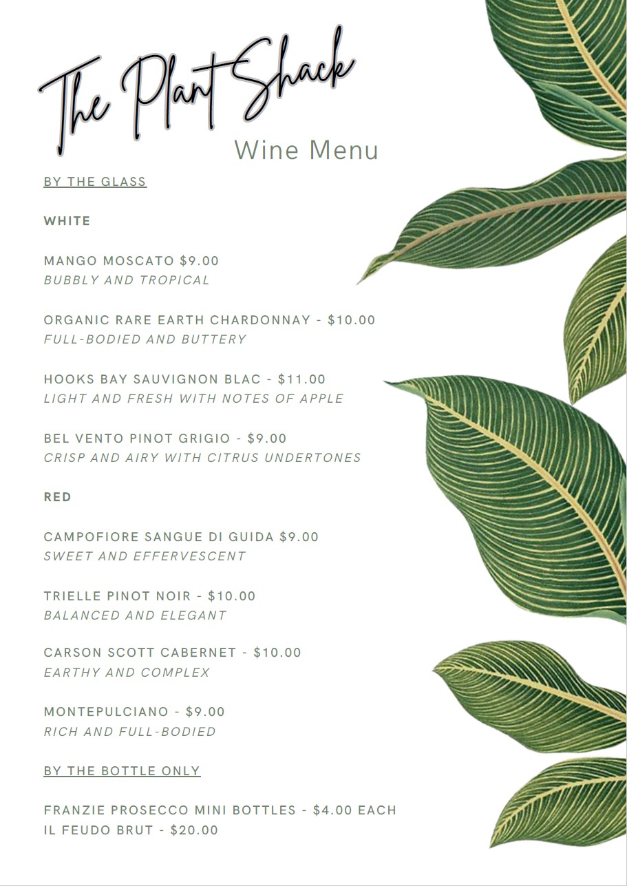 Menu - The Plant Shack